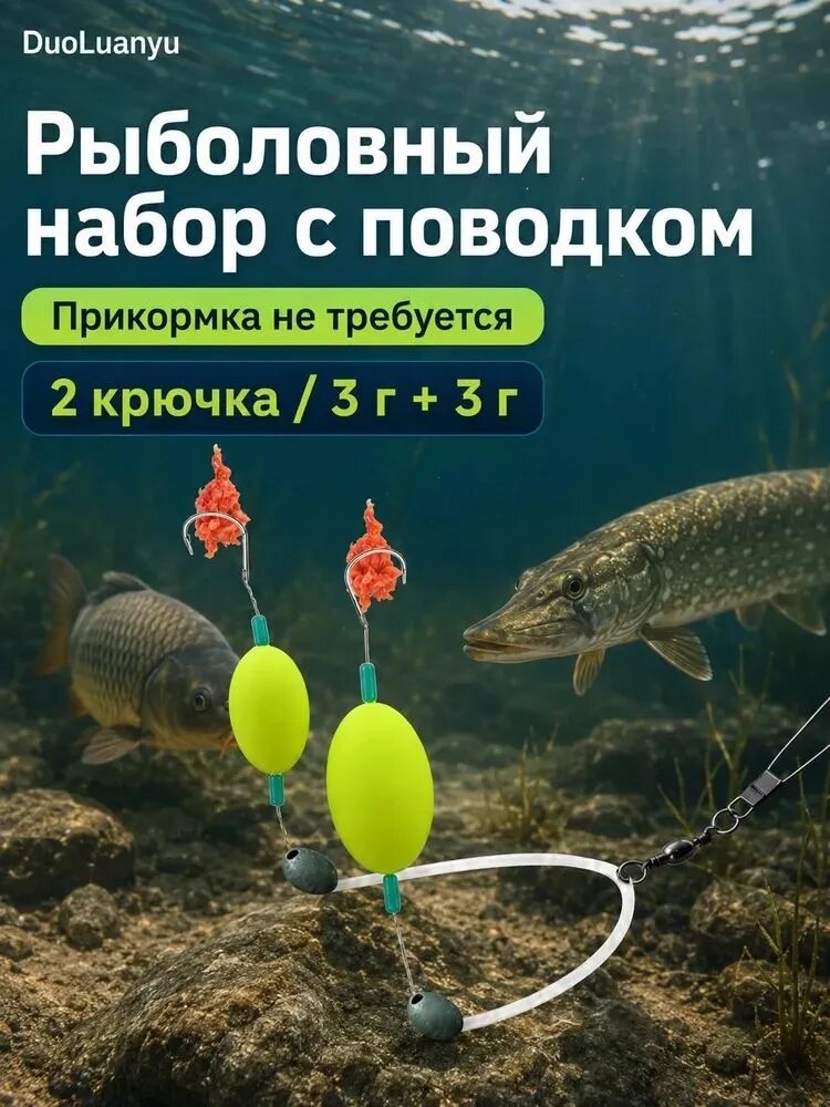 DuoLuanyu, Рыболовный набор с поводком, No. 4 крюк/6 г, карп,10 комплектов, карась кормление, для рыбалки