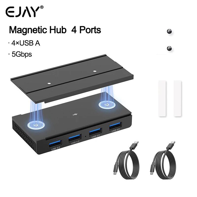 EJAY Магнитный USB-хаб 4 порта 5Gbps черный
