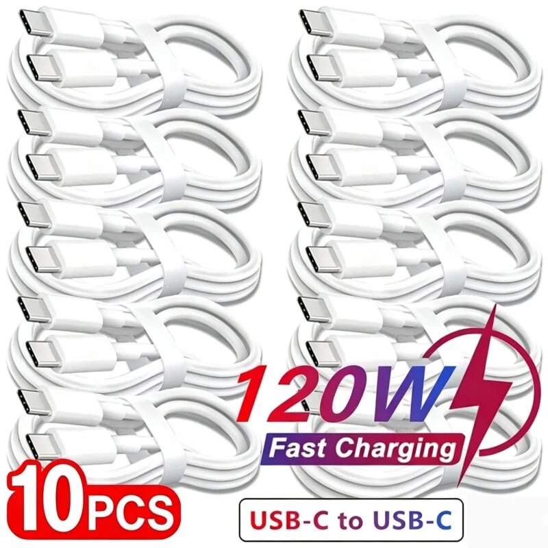 Кабель USB-C - USB Type-C (10 Шт.) 120 Вт Для Быстрой Зарядки PD С Передачей Данных Для Huawei, Samsung, Xiaomi, MacBook
