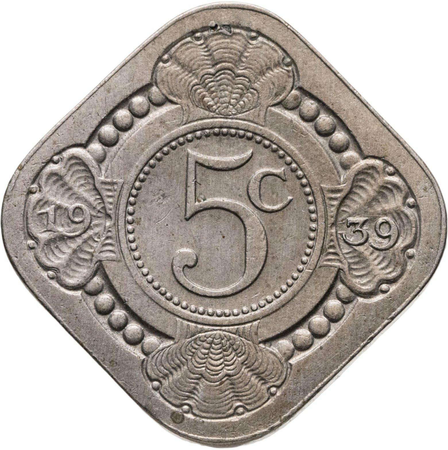 Нидерланды 5 центов cents 1939, Мельхиор медь-никель, в сохранности XF