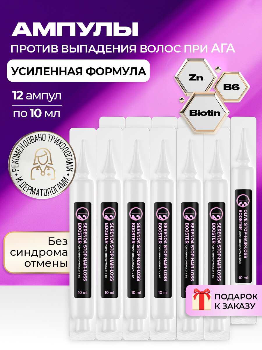 Nano Organic Усиленная формула Набор ампул для укрепления волос при АГА и стрессовом выпадении, сыворотка для роста волос несмываемая