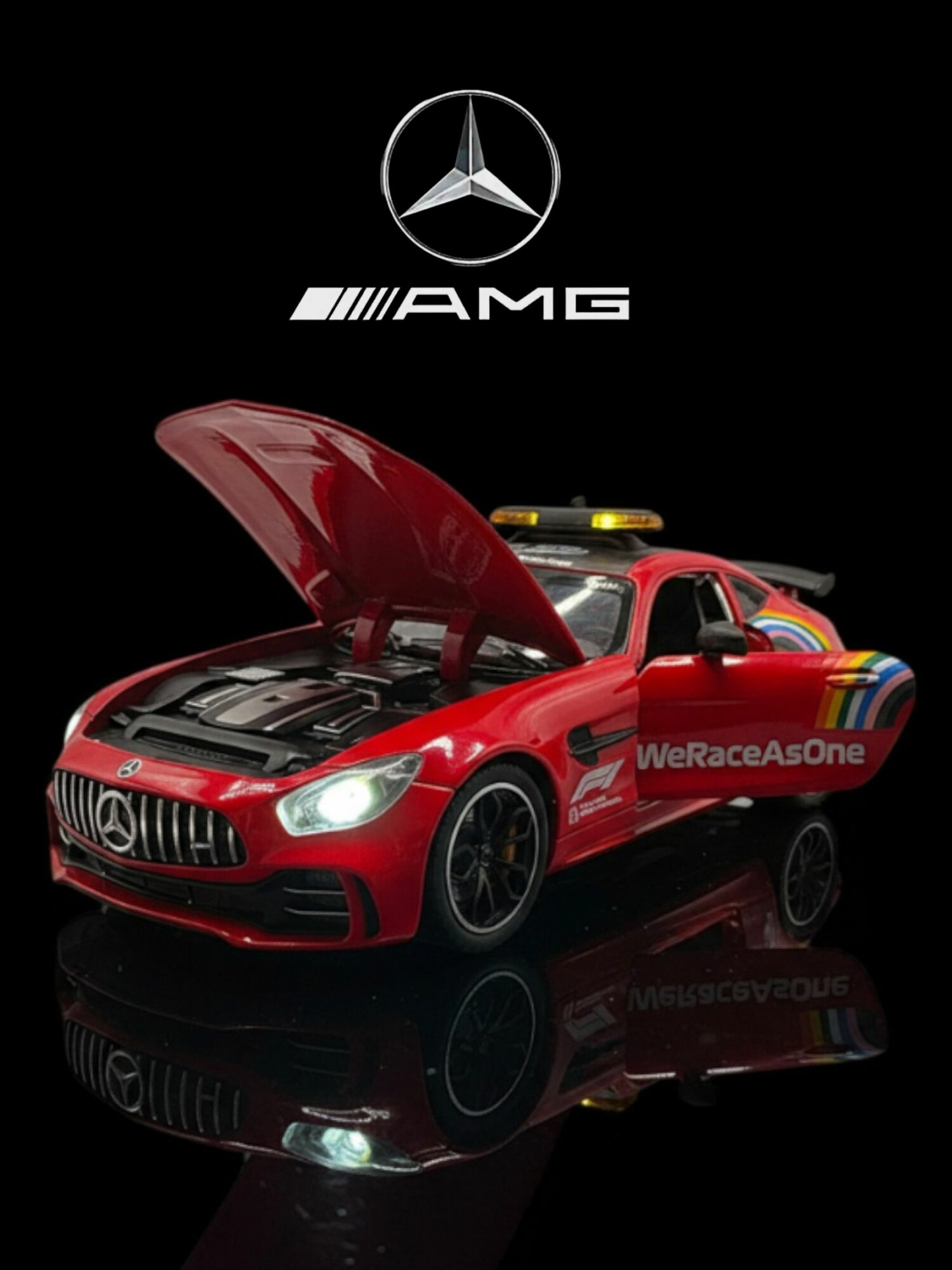 Машинка металлическая железная модельная, Mercedes-Benz AMD GT-R красная CZ24971-1