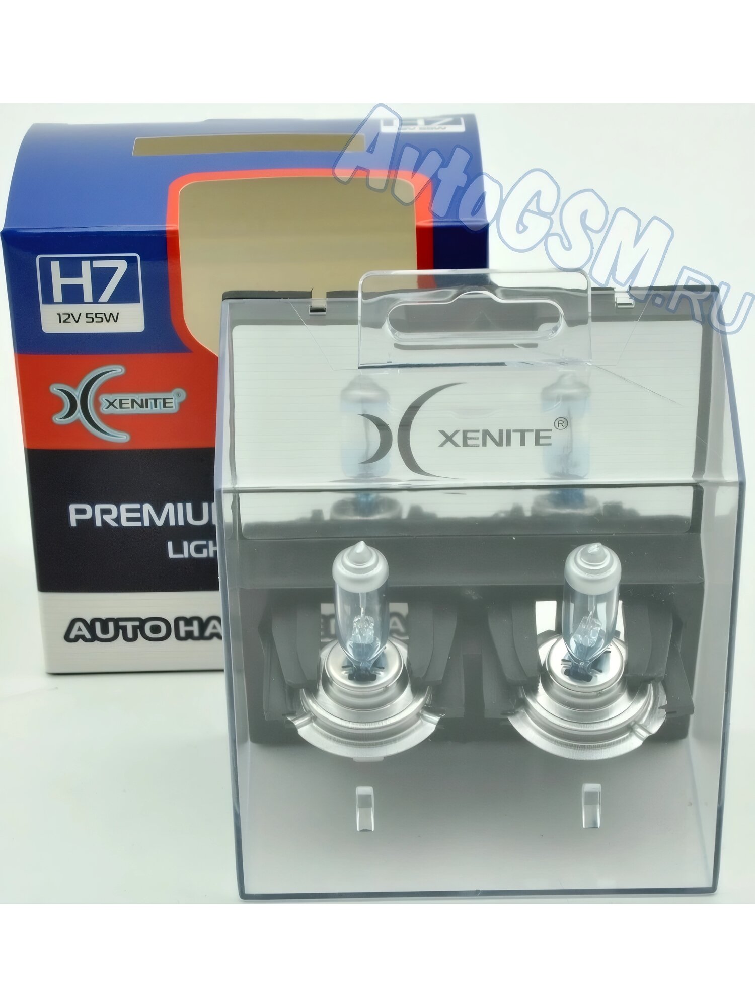 Комплект галогенных ламп Xenite +100% H7 (1007120) - мощность 55 Вт, рабочее напряжение 12V, на 100% больше света, цветовая температура 3600К