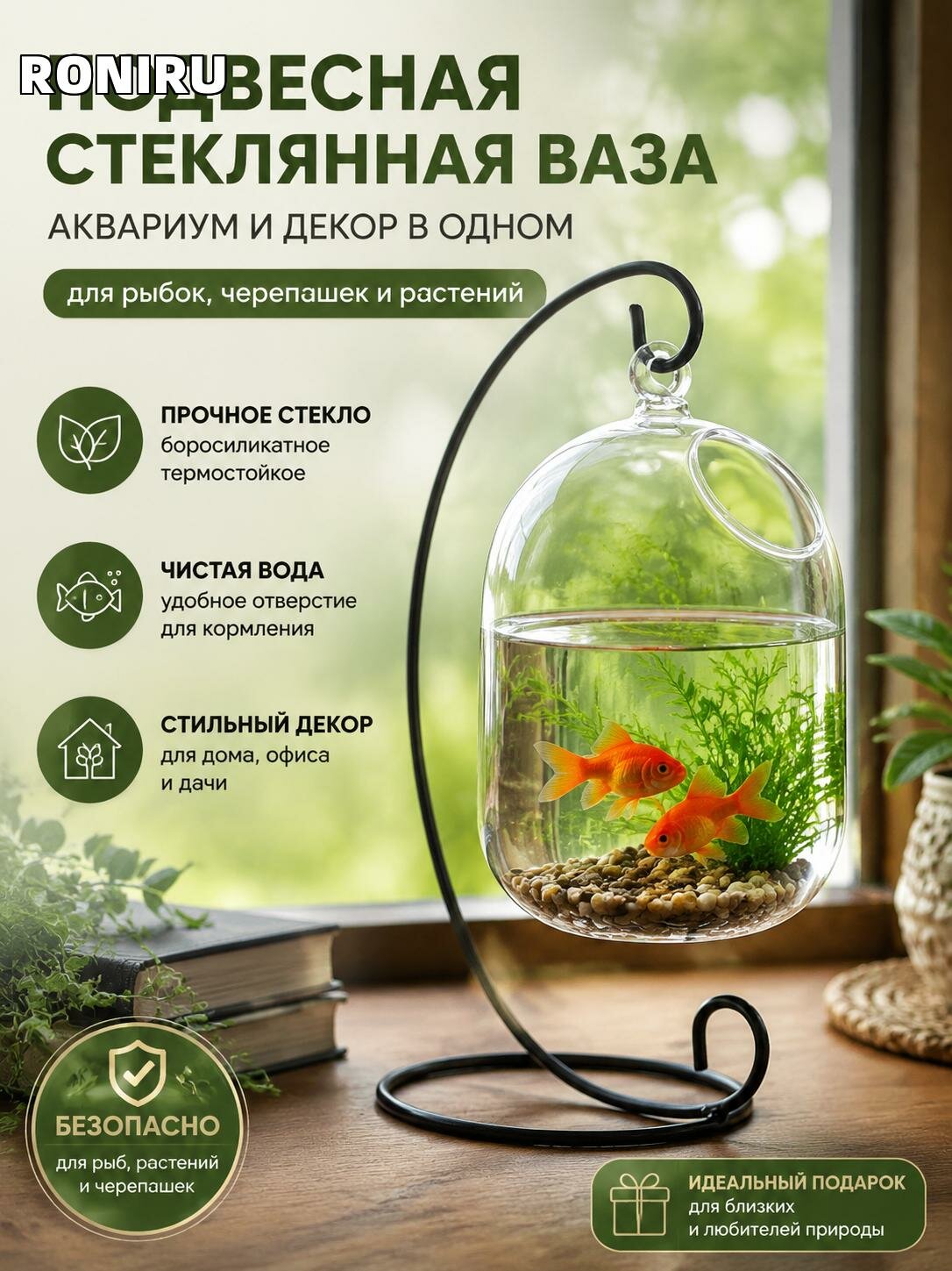 Подвесная прозрачная боросиликатная ваза для аквариума — домашняя чаша для кормления рыбок, черепашек и растений