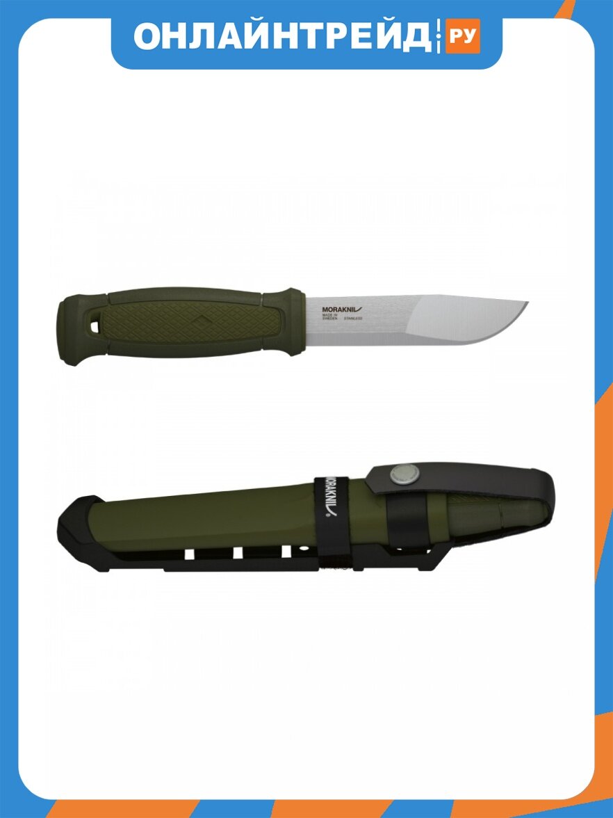 Нож туристический Morakniv Kansbol, нержавеющая сталь, прорезиненная ручка, зелёный ножны c креплением Multi-Mount (12645)