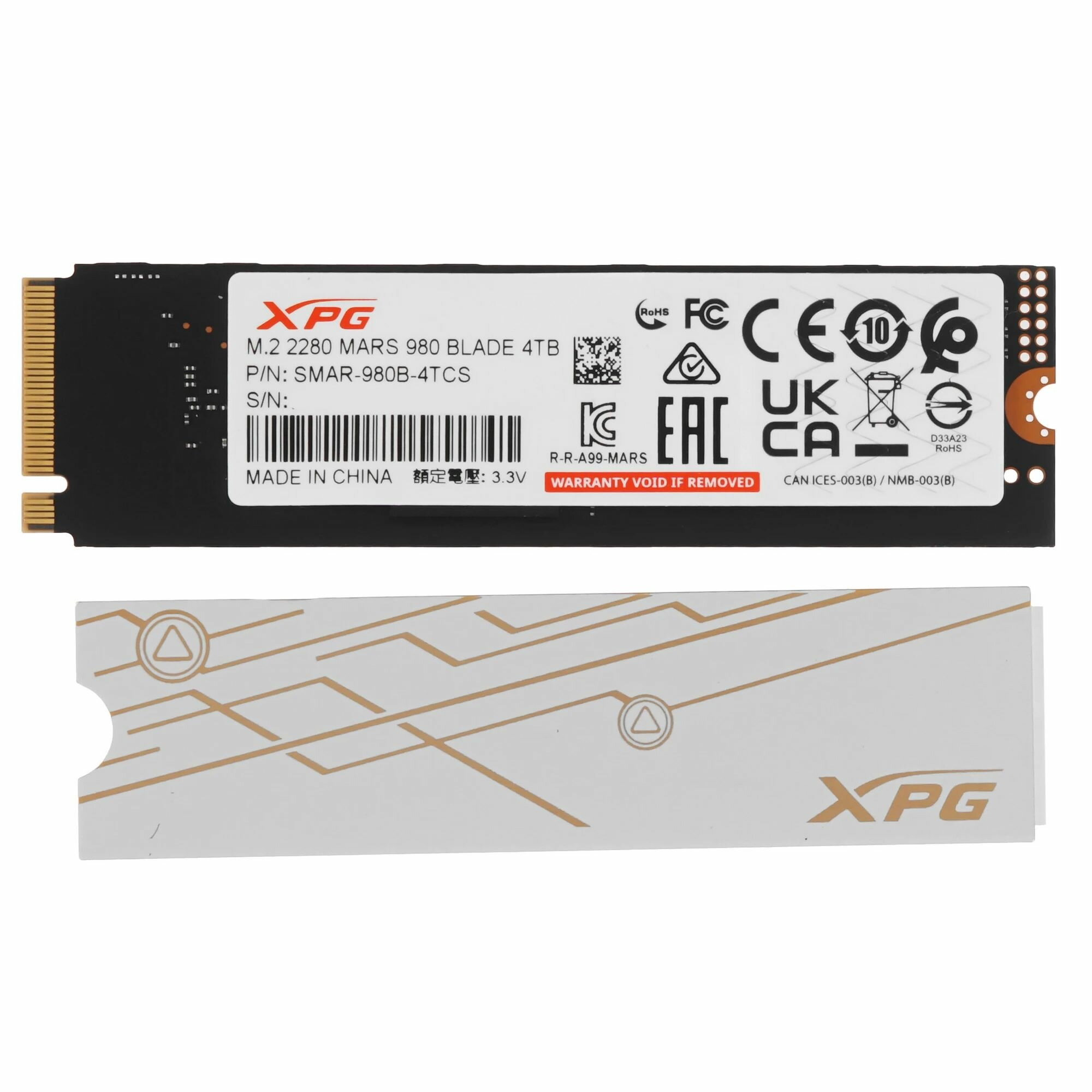 4 ТБ M.2 NVMe накопитель ADATA XPG MARS 980 BLADE (SMAR-980B-4TCS) - PCI-E 5.0, чтение - 14000 МБ/с, запись - 13000 МБ/c, TBW - 2960
