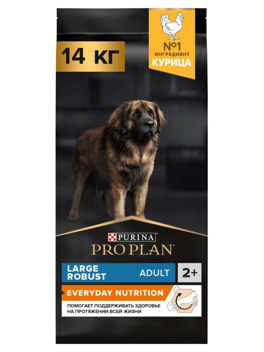 Сухой корм для взрослых собак крупных пород с мощным телосложением Pro Plan Adult Large Robust Everyday Nutrition с высоким содержанием курицы, 14 кг