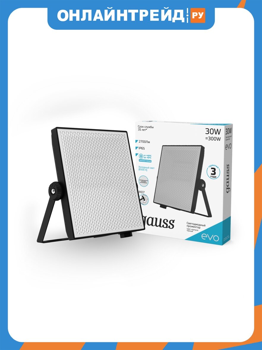 Прожектор Gauss EVO 30W 2700 lm IP65 6500К, IK07, черный 1/30