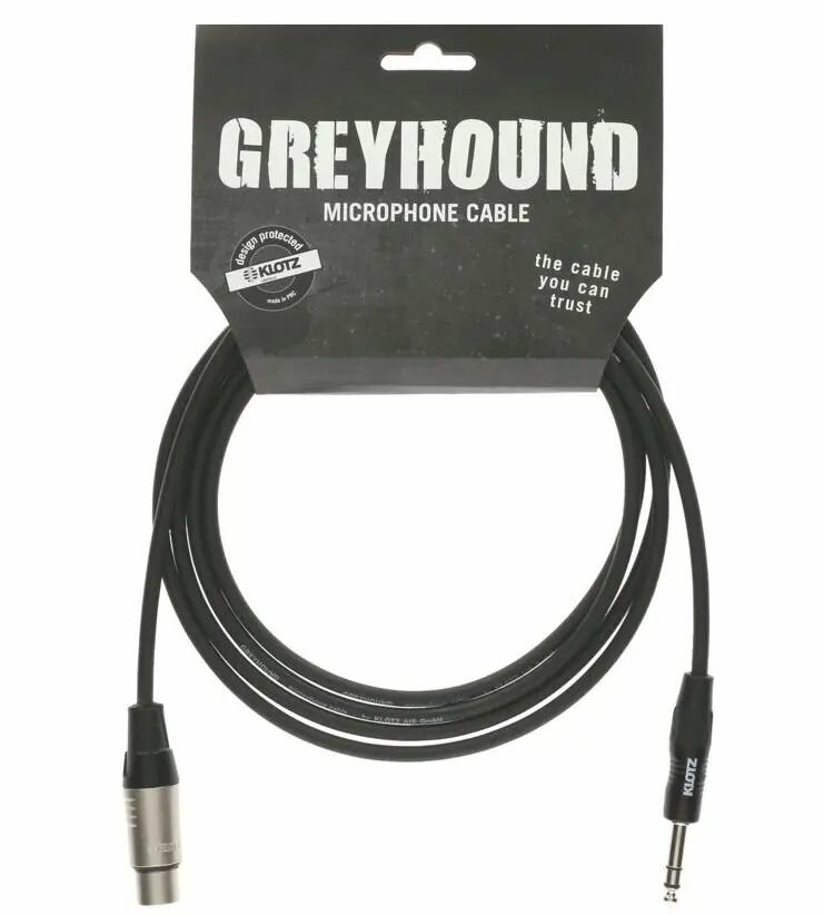 Klotz GRG1FP03.0 GREYHOUND микрофонный кабель XLR(F)/ cтерео джек, 3 м, черный, разъемы Klotz