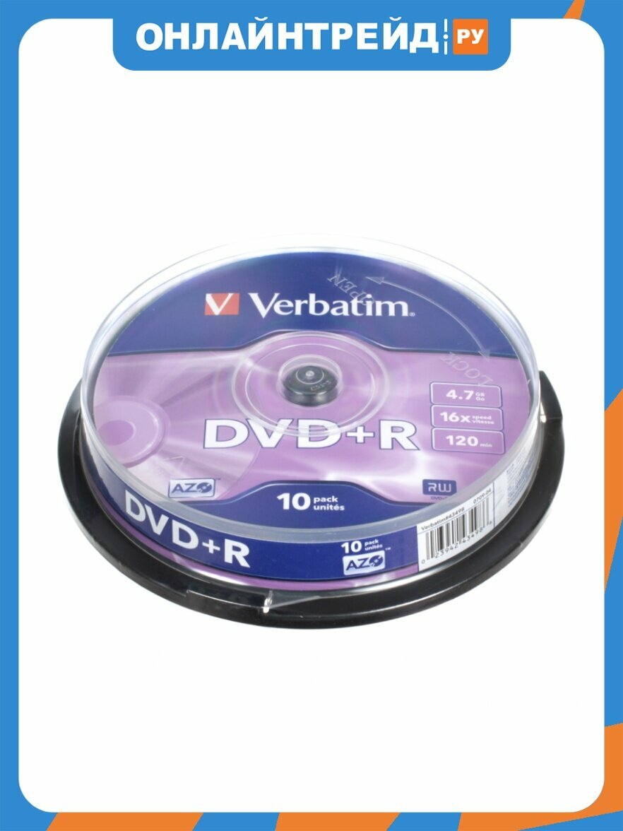 Диск Verbatim 43498 DVD+R 4,7 GB 16x CB/10
