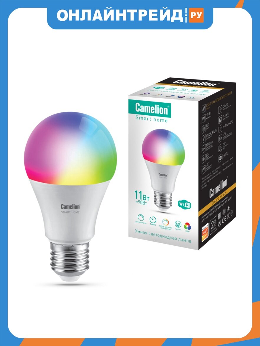 Умная светодиодная лампа Camelion 11W E27 A60 Wi-Fi