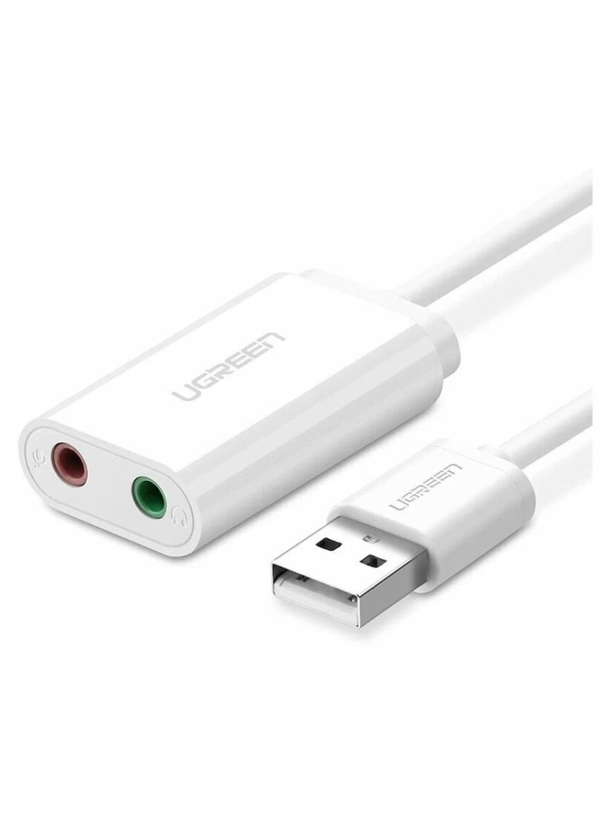 Аудиоадаптер Ugreen USB - AUX Jack 3.5 мм, белый(30143) — фото 1