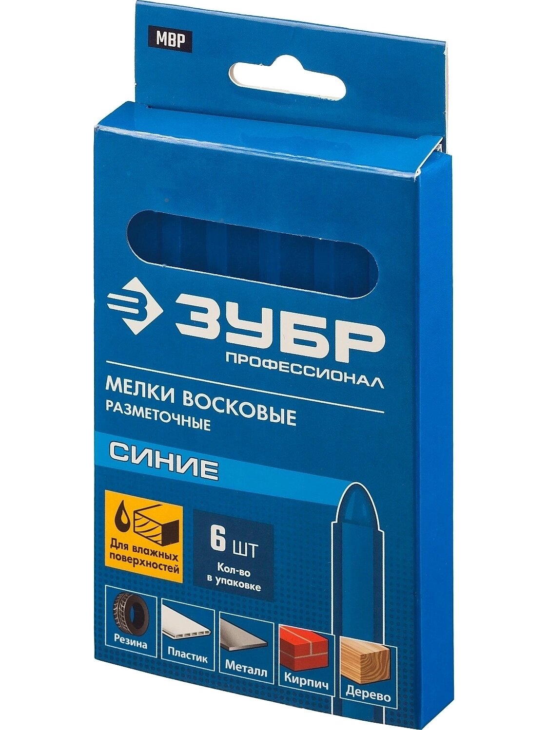 Разметочные восковые мелки ЗУБР синие, 6 шт