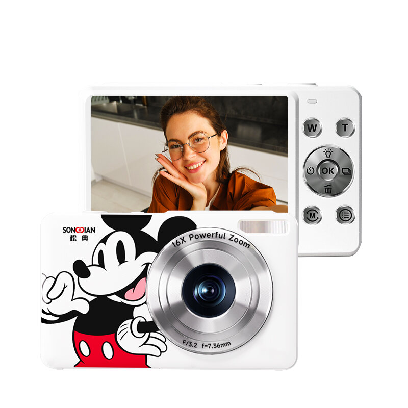 Цифровая камера унисекс SONGDIAN x Disney Mickey Mouse Collection DC 405, [White-Disney Collaboration]-2.8 Inches High-Definition Screen-48 Million Pixels