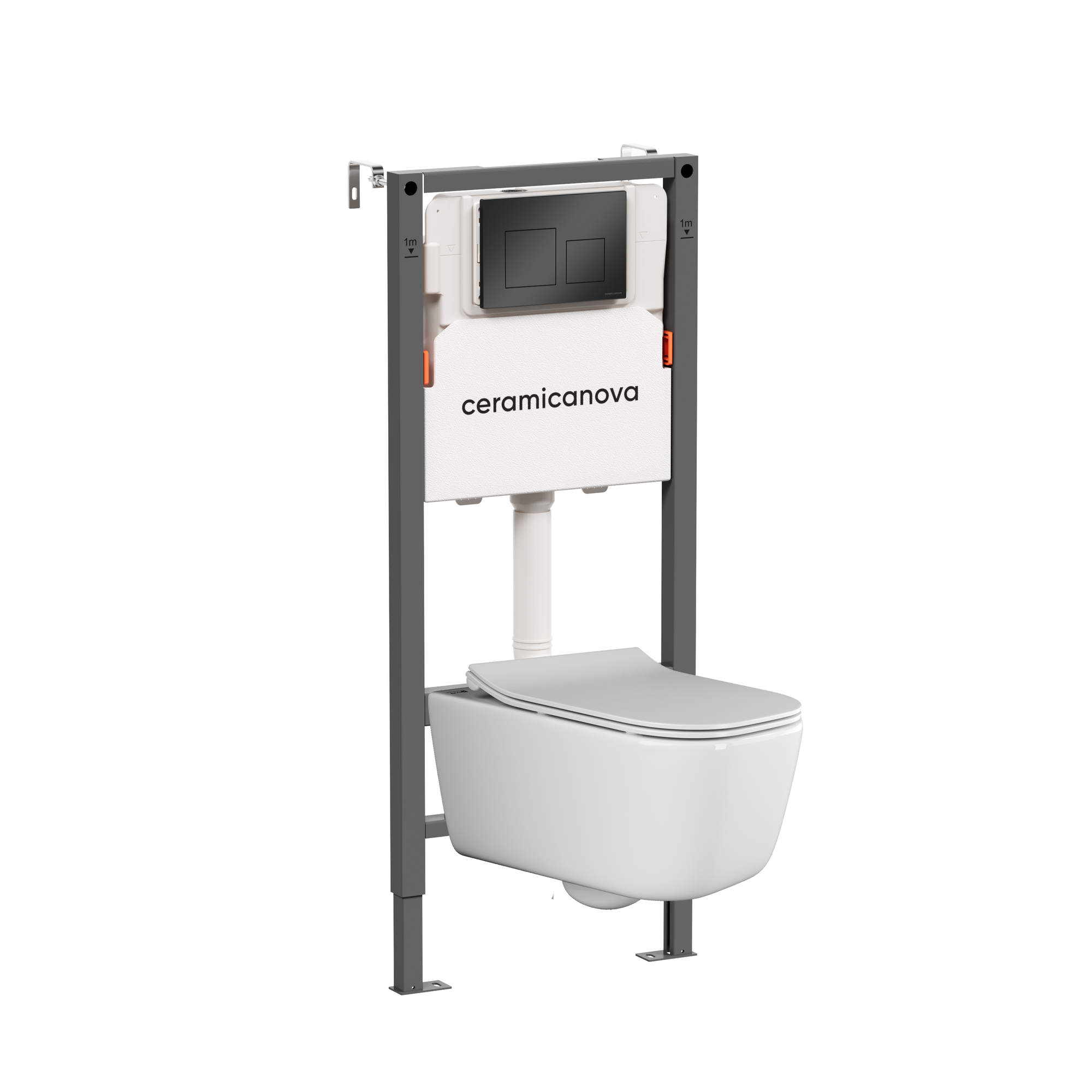Инсталляция с унитазом комплект Ceramicanova New Day CN3005 121002MB белый, с сиденьем микролифт и черной кнопкой смыва