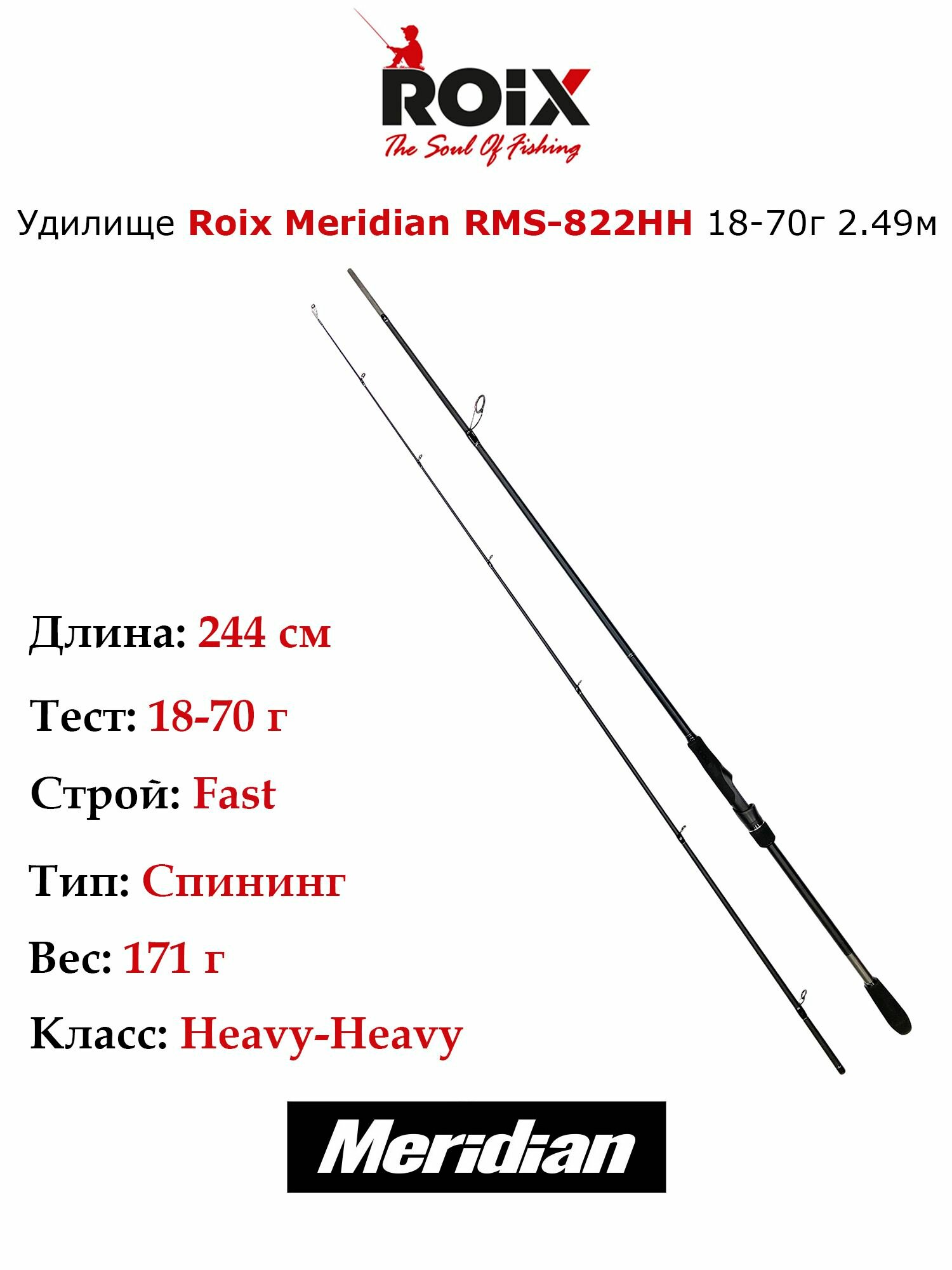 Удилище спиннинговое Roix Meridian RMS-822HH 2,49М 18-70g