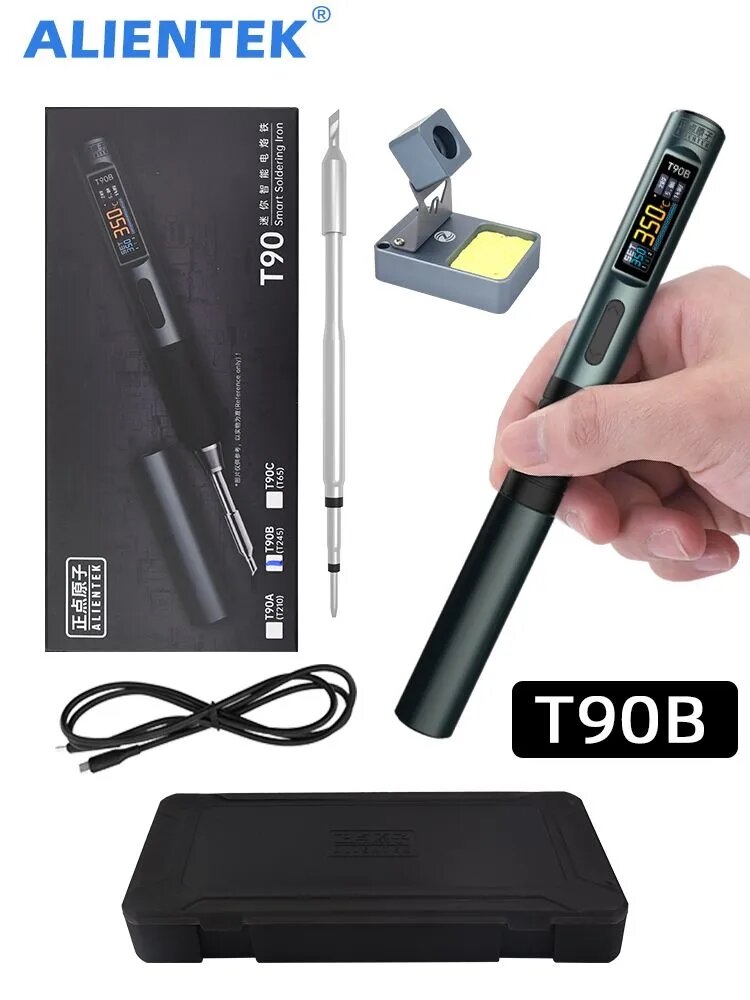 Паяльник USB ALIENTEK T90B 140 Вт 28В Цифровой Дисплей Регулировка Температуры До 450°C Набор С Жалом