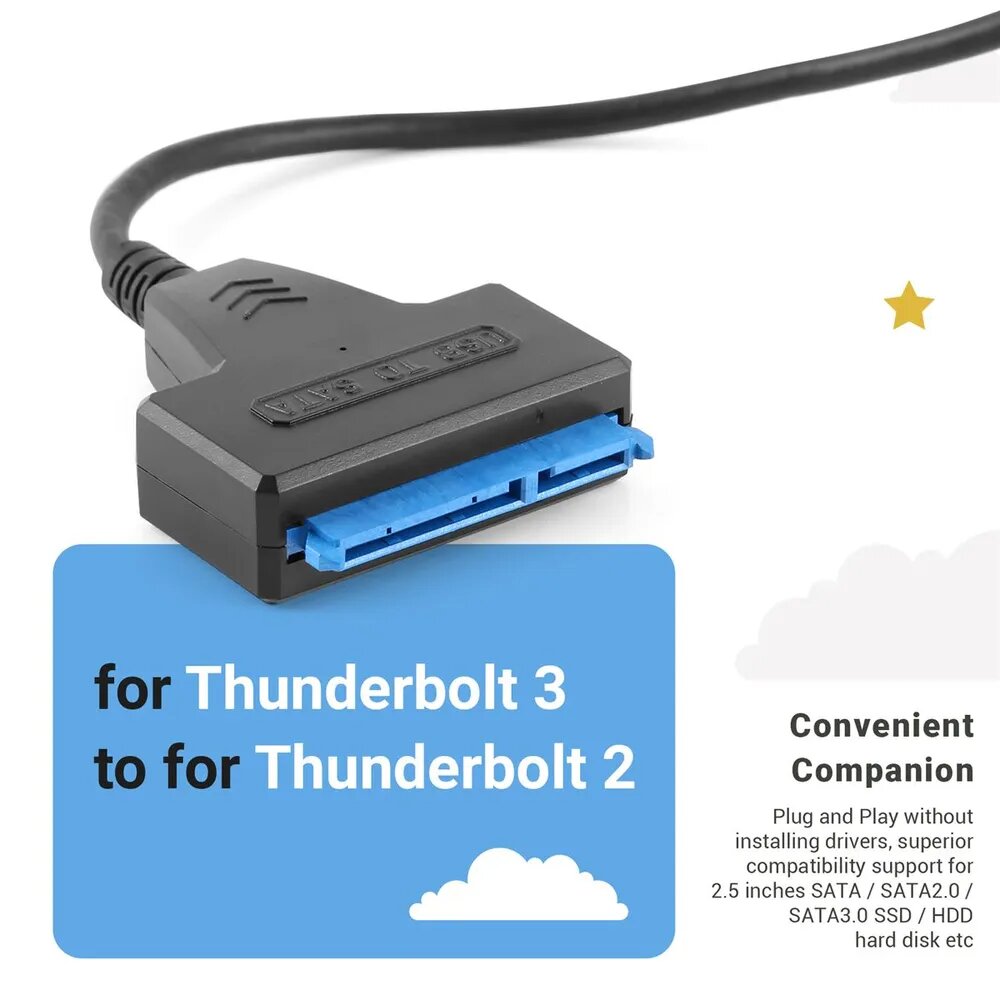 Кабель-адаптер SATA на Thunderbolt 3 к Thunderbolt 2, черный матовый