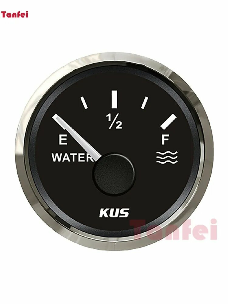 KUS Датчик уровня воды для лодки, 12V, Черный фон с серебряной каймой, Нержавеющая сталь, Пластик
