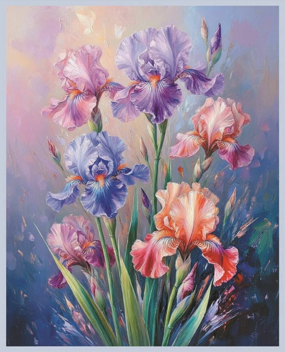 Алмазная мозаика на подрамнике 40*50 "Разноцветные ирисы"