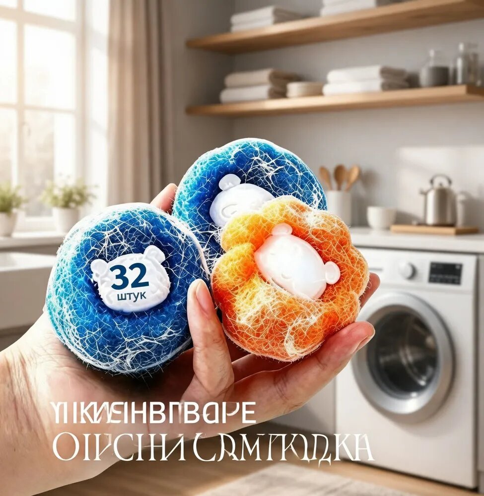Шарики для стирки от шерсти и волос 32шт, для чистой одежды