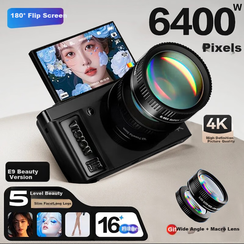 Aigo D9/E9 Meipai Версия с поворотным экраном для селфи студенческая цифровая камера чёрная 32ГБ с широкоугольным
