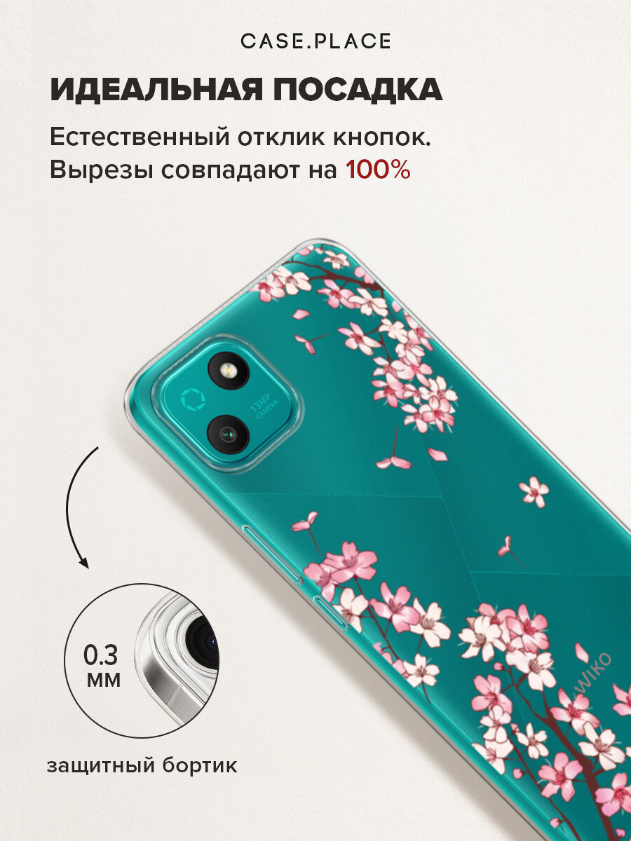Чехол на Wiko T10 / Вико Т10 с принтом "Ветви сакуры 1", прозрачный — фото 1