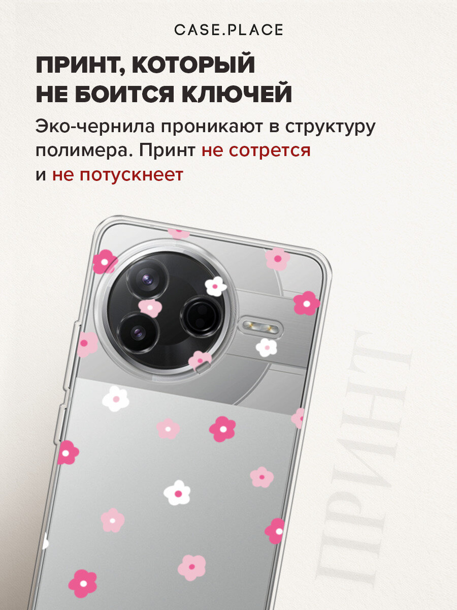 Чехол на Poco F7 Pro / Поко F7 Про с принтом "Весенние цветочки рисунок", прозрачный — фото 1