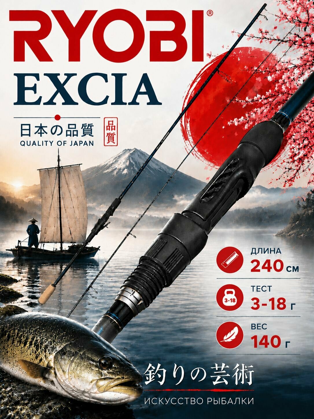 Спиннинг RYOBI EXCIA штекерный 2,40m 03-18g IM9