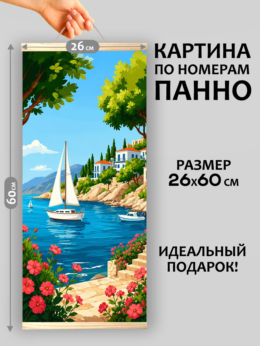 Лазурный берег, картина-панно по номерам на холсте Флюид 26х60 см