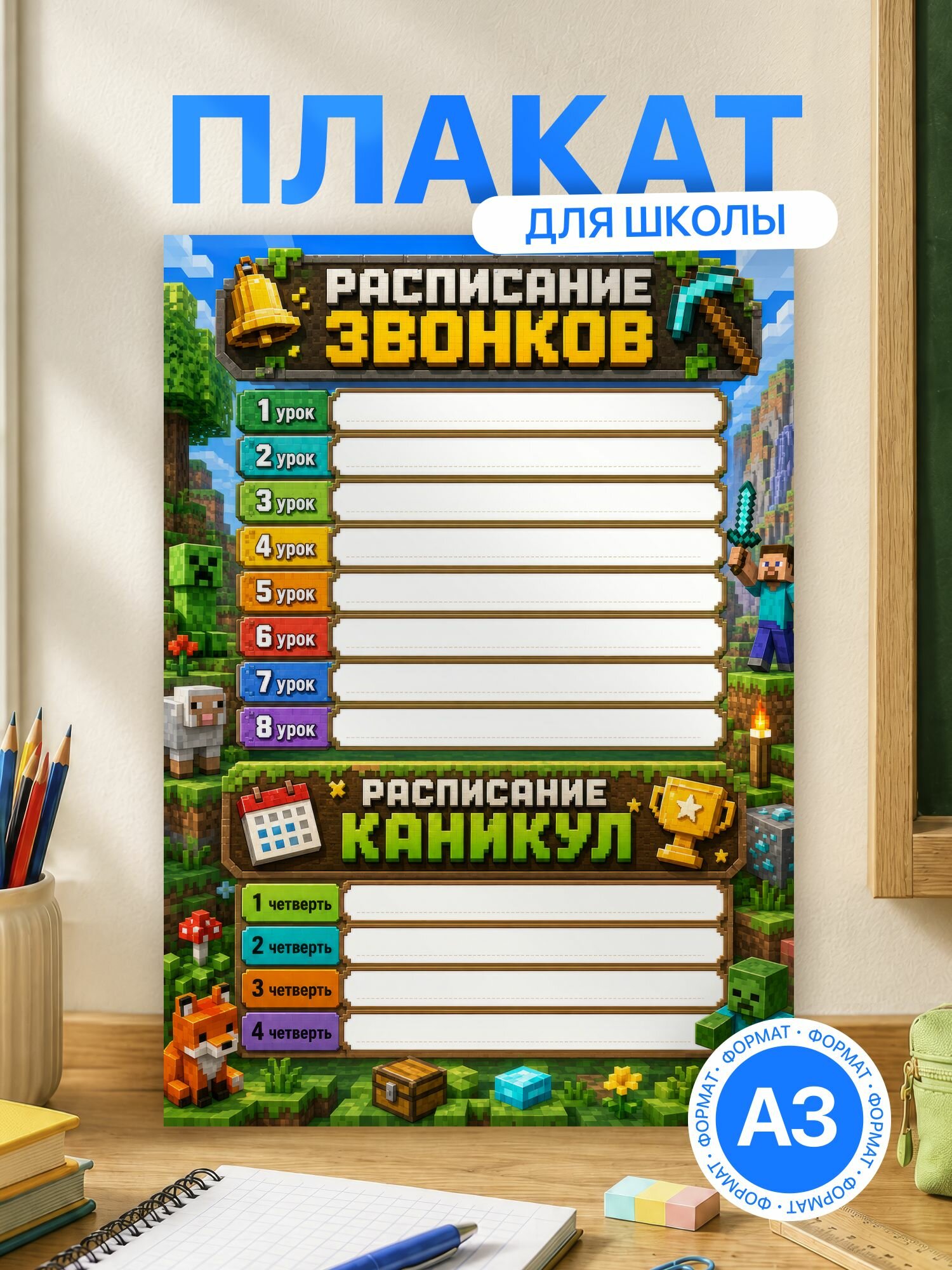 Плакат Расписание звонков для школы, в класс