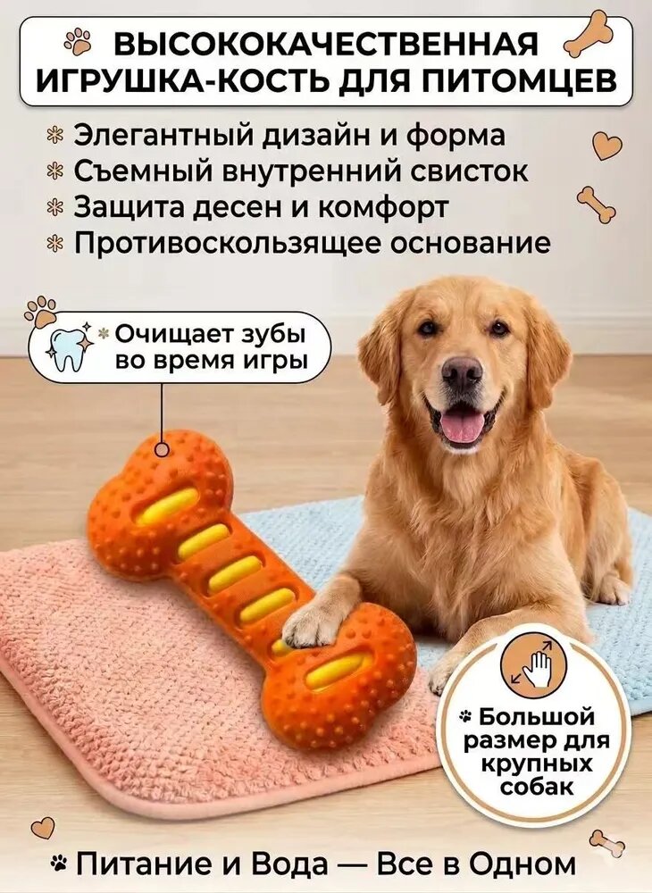 Игрушка-косточка для собак с пищалкой, резиновая, текстурированная для чистки зубов