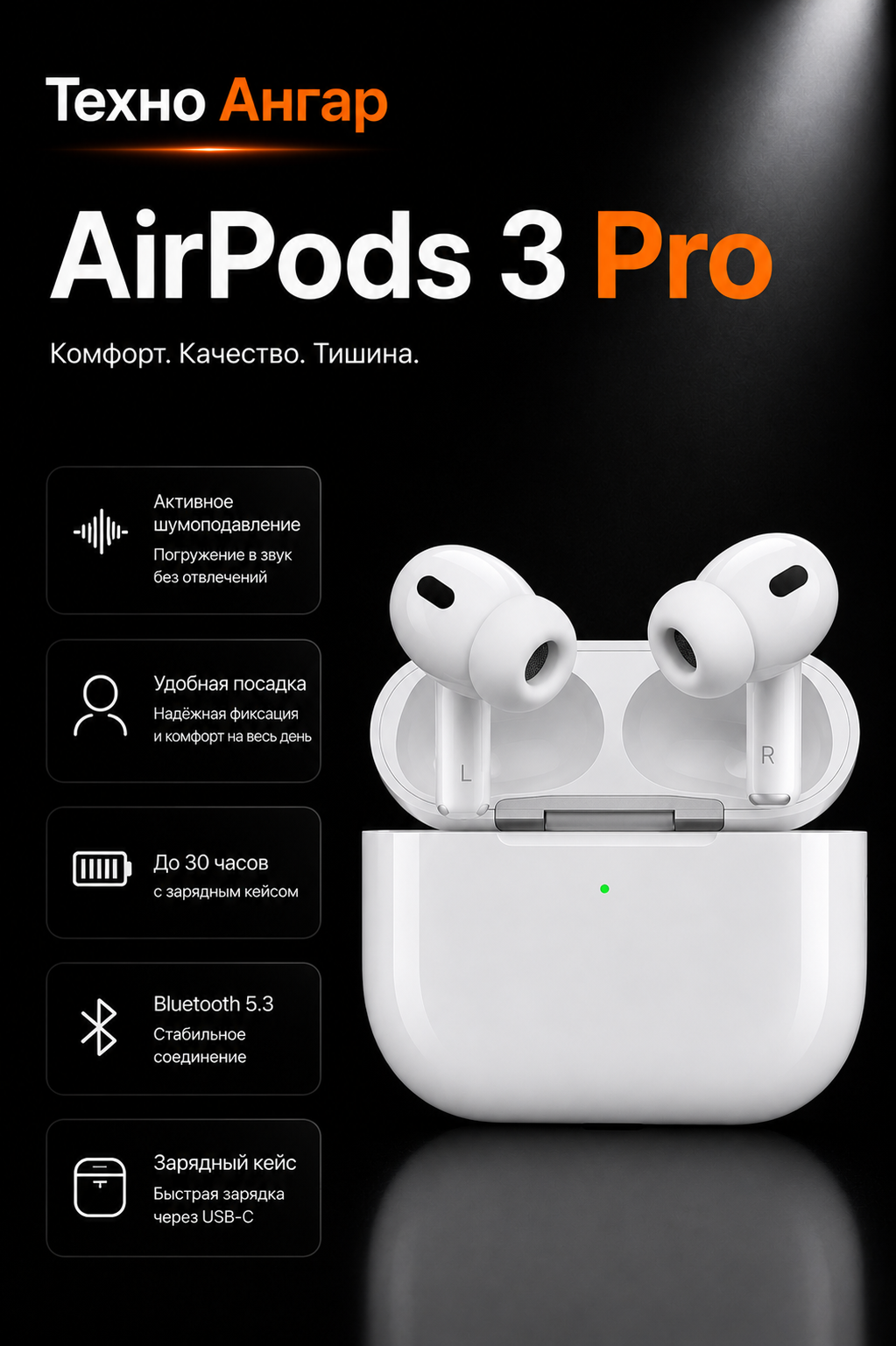 Наушники оригинальные Apple AirPods Pro 3 (2025), белые, с шумоподавлением