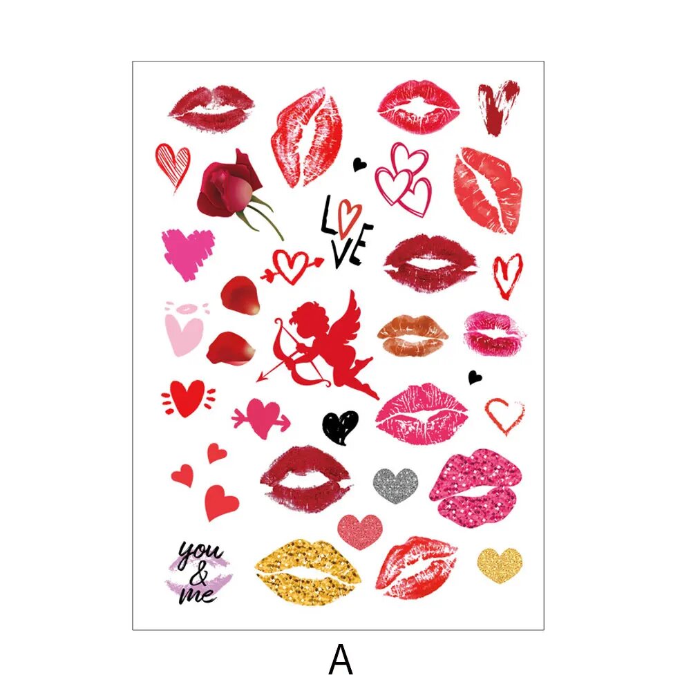 Временные татуировки Red Kiss Flower Heart, Цвет: A