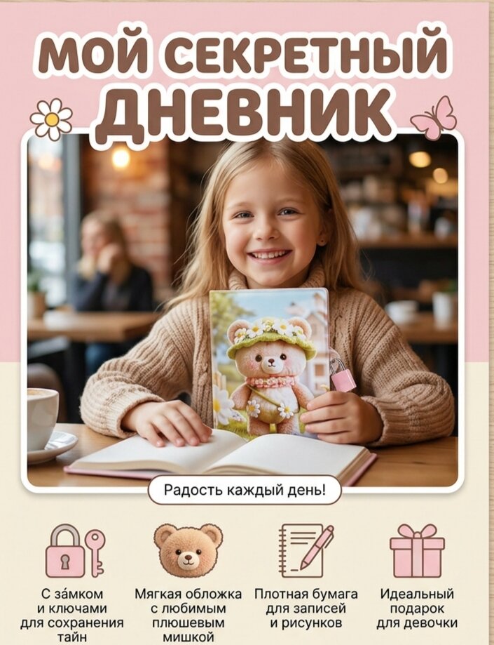 Маленький милый блокнот с надёжным замком для девочки  —  храни свои секреты и записывай мечты каждый день