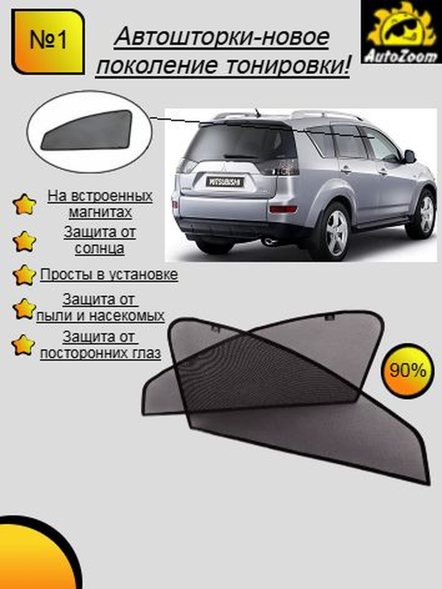 Автошторки магнитные для Mitsubishi Outlander IIпоколение XL (2005-2012г. в.), на передние двери 2 шт
