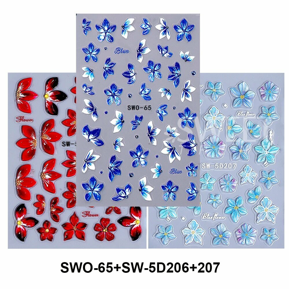 Наклейки для ногтей 5D синие и красные SWEET TREND SWO-65 SW-5D206 207