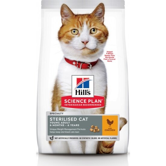 Корм сухой Hills Hill's Science Plan Sterilised Cat для стерилизованных молодых кошек от 6 месяцев до 6 лет, с курицей, 1,5 кг