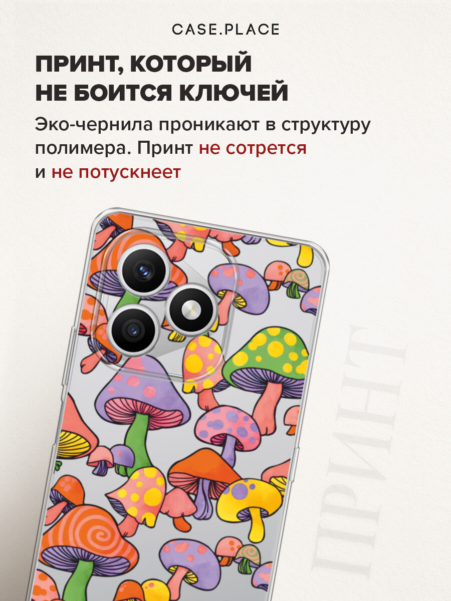 Силиконовый чехол на Honor X8d / Хонор X8d с принтом Цветные грибы — фото 1