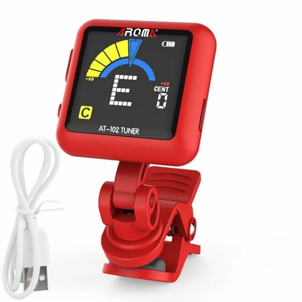 Гитарный клип-тюнер AROMA AT-102 LCD USB перезаряжаемый для скрипки, укулеле и баса