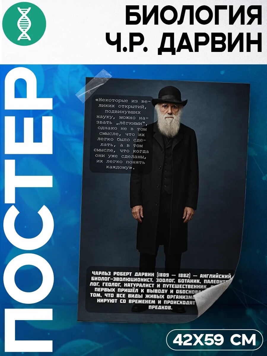 Обучающий постер Биология Чарльз Роберт Дарвин