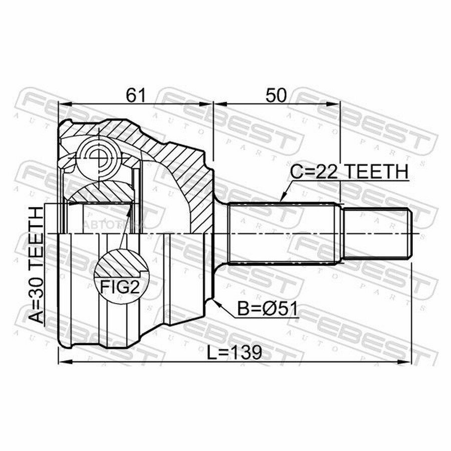 ШРУС наружный 30X51X22 CHERY AMULET/BONUS A15 2005-2011 FEBEST 1510001