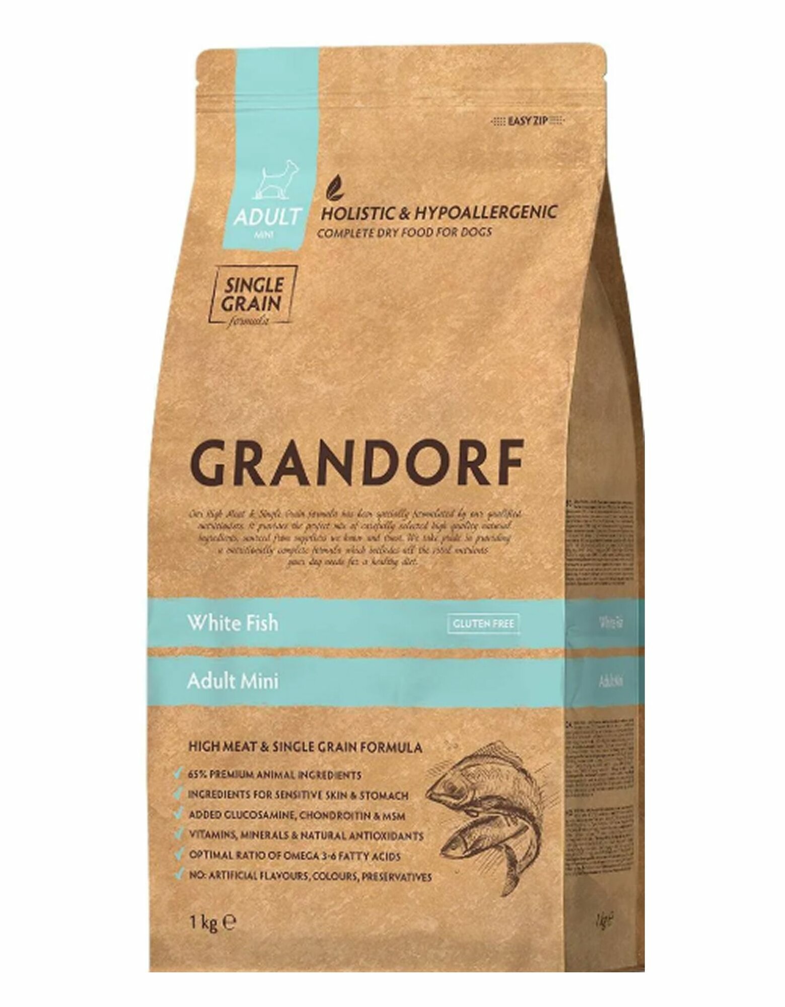 Grandorf Корм сухой Белая рыба для собак мини пород, 1 кг