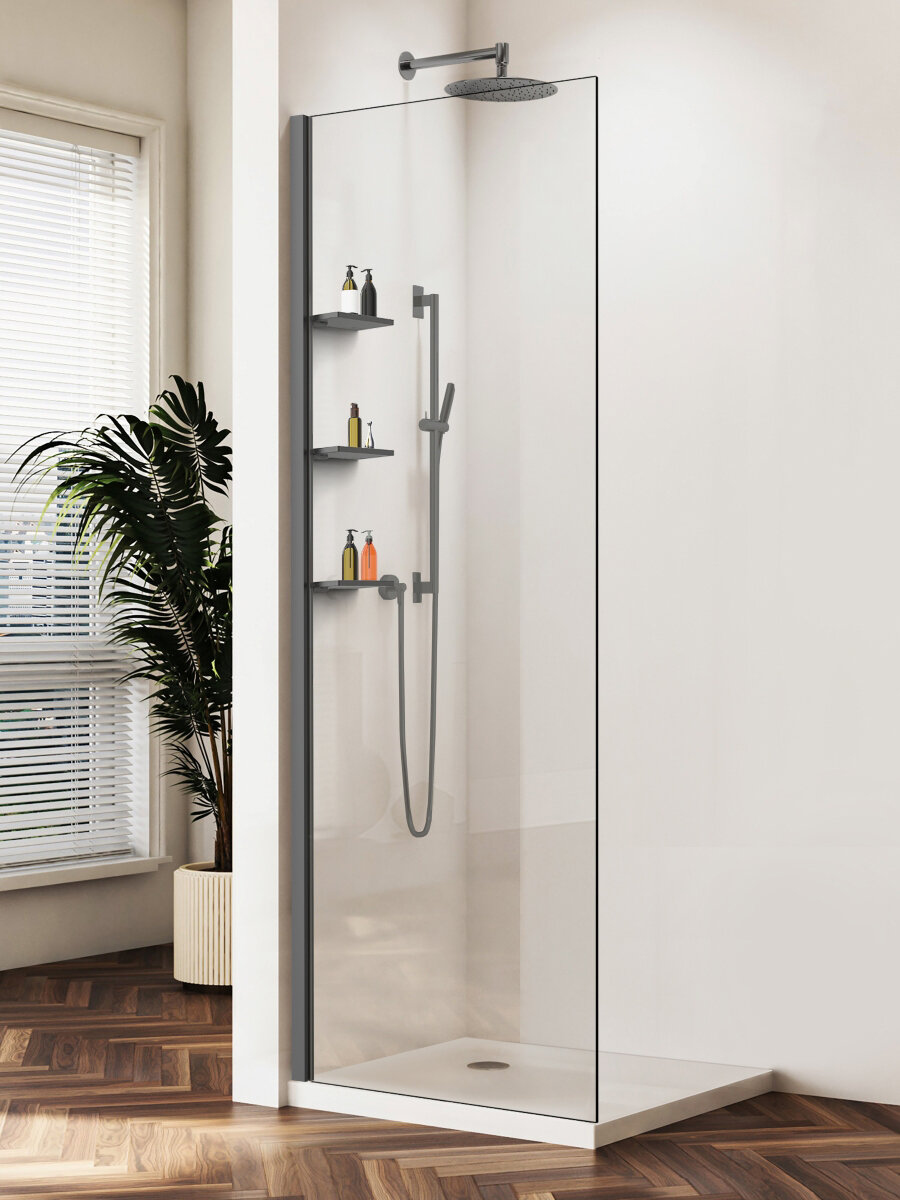 Душевая перегородка Vincea Walk-in WS VSW-1HWS800CLGM 80 см, профиль вороненая сталь, стекло прозрачное