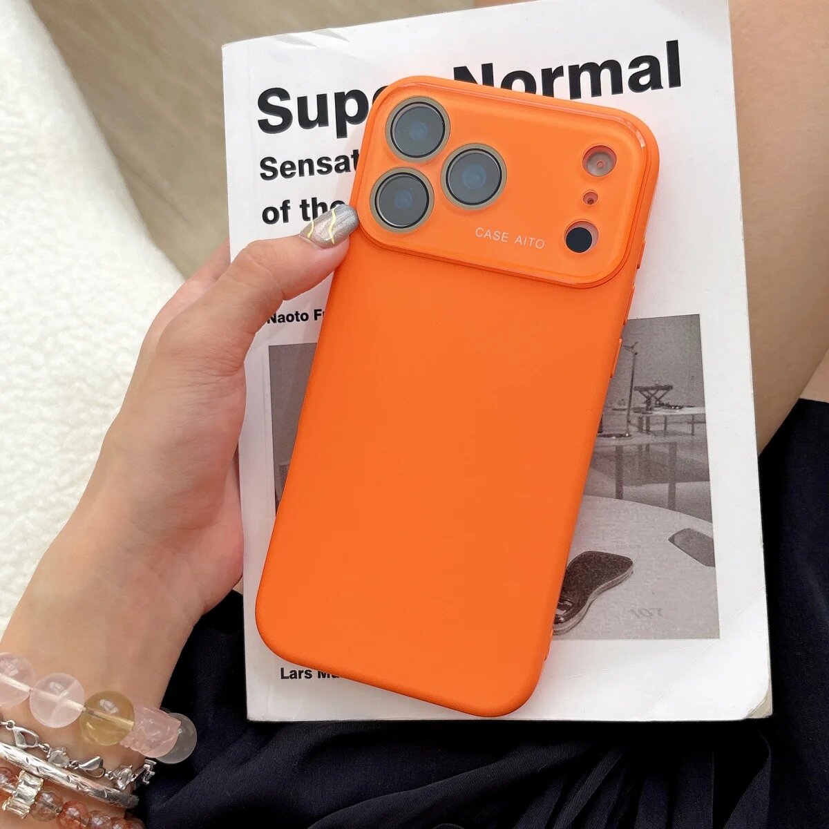 Жидкий силиконовый оранжевый чехол для телефона с большим окном для iPhone17 Про, Оранжевый, Orange