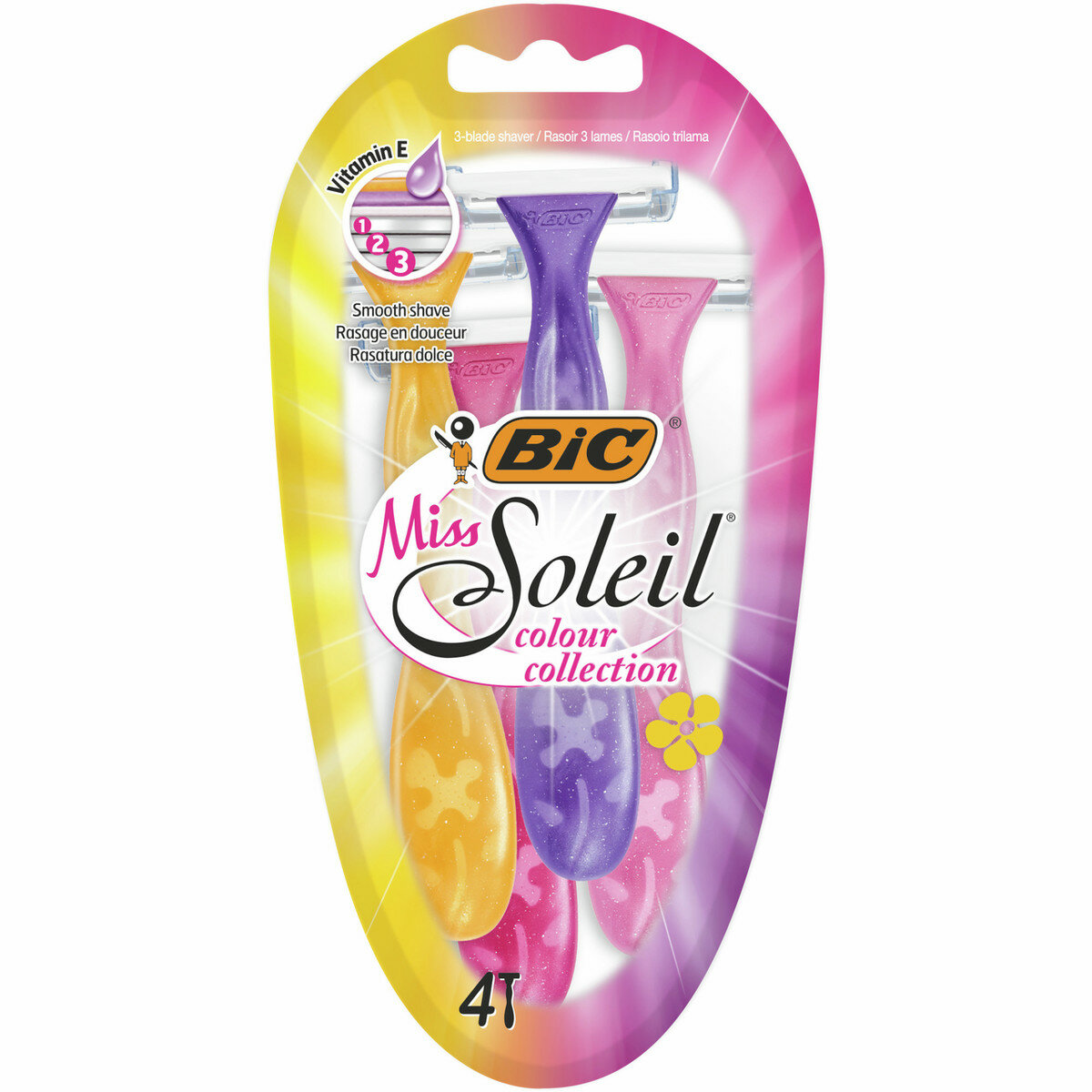 Бритва одноразовая женская BIC Мисс Soleil цветная коллекция, 4 шт (1 шт)