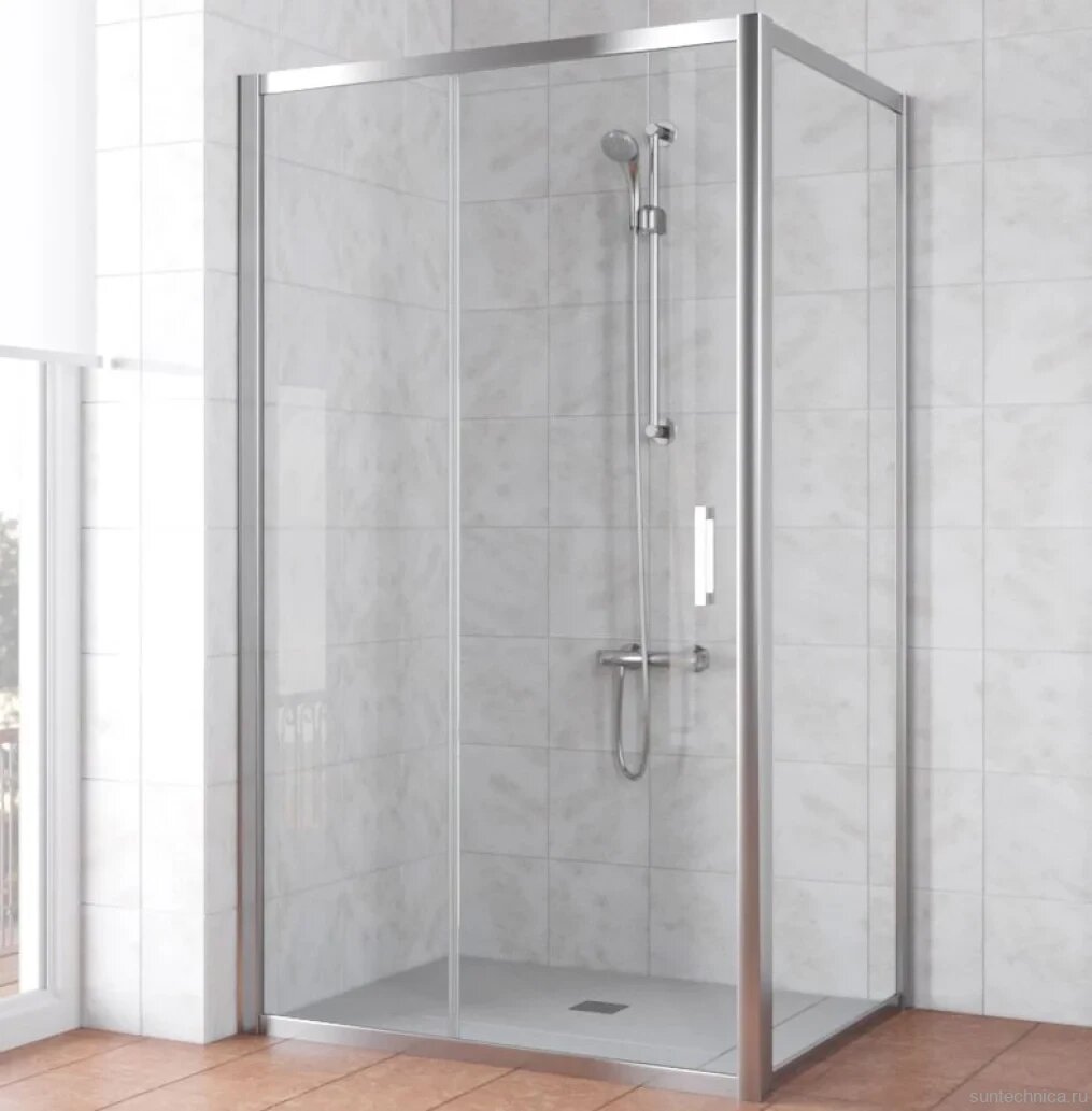 Душевой уголок Vegas Glass ZP+ZPV Tur Novo 100*80 08 01 профиль глянцевый хром, стекло прозрачное