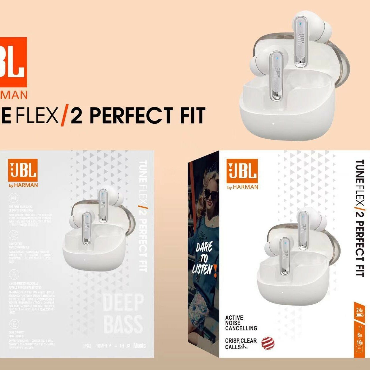 Беспроводные наушники прозрачные в стиле JBL FLEX белые Bluetooth 5.3 гарнитура для спорта и музыки