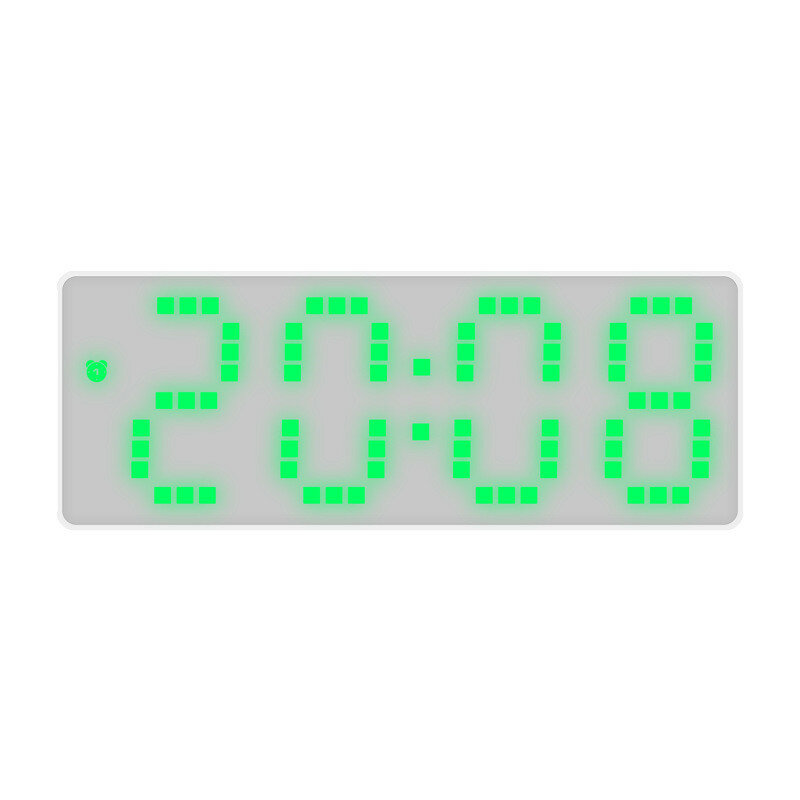 White surface creative digital alarm clock with battery power for home use, green