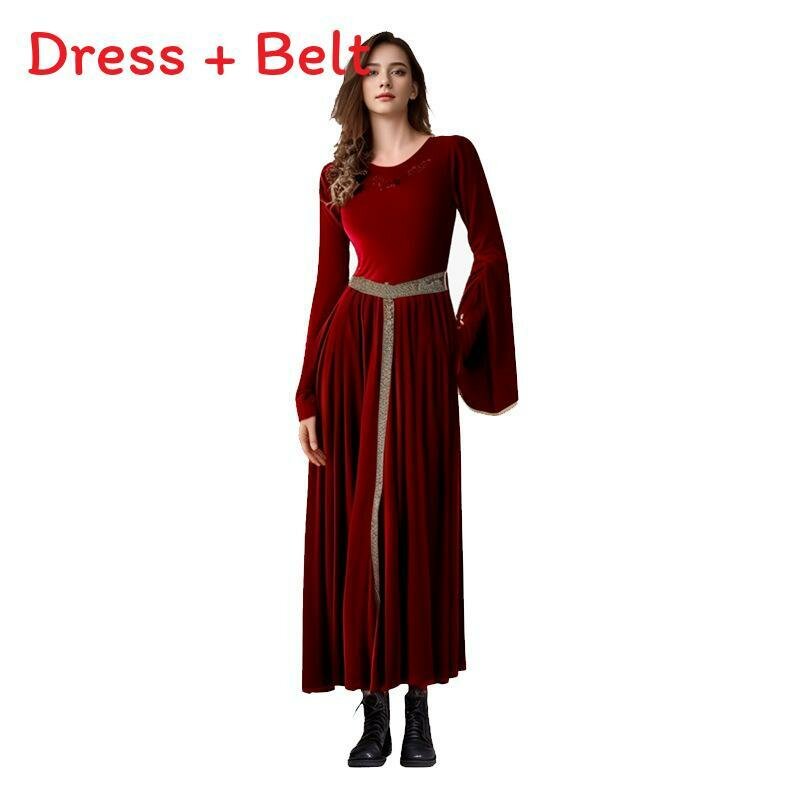 Gothic fantasy queen dress with flared sleeves for halloween and costume events red xl